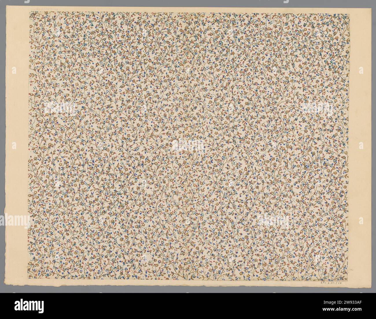 Leaf with spreading patterns of twigs with leaves and flowers ...