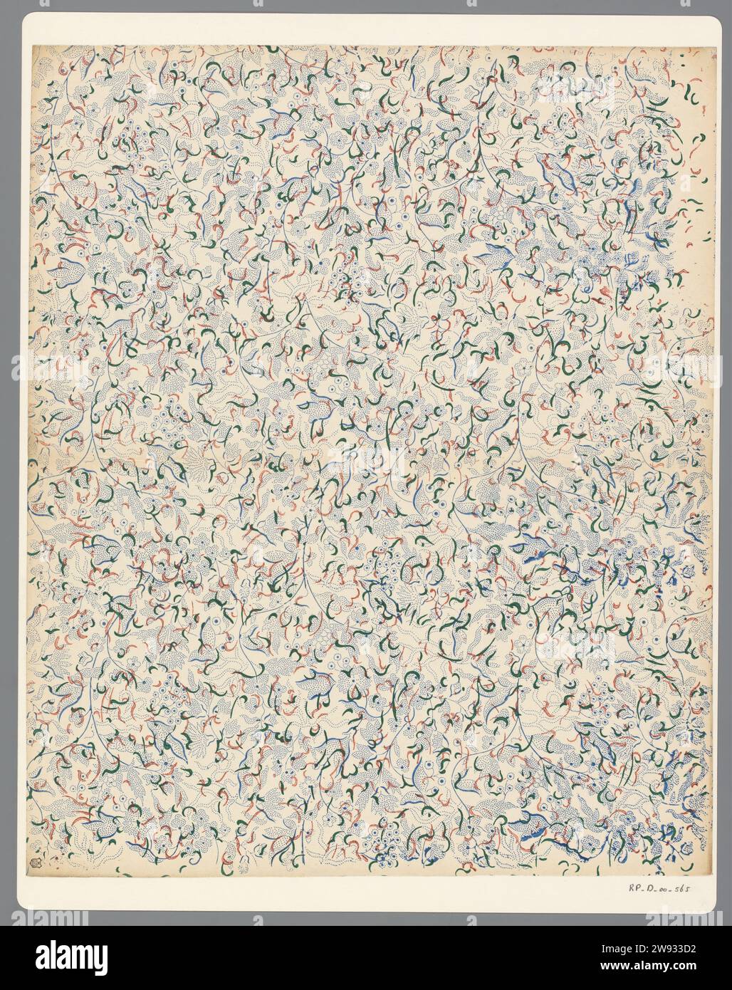Leaf with spreading pattern of ranks and dotted flowers, anonymous ...
