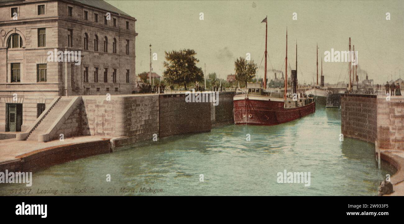 Entering the Soo Lock, Sault Ste. Marie, Chippewa County, Michigan 1900 ...