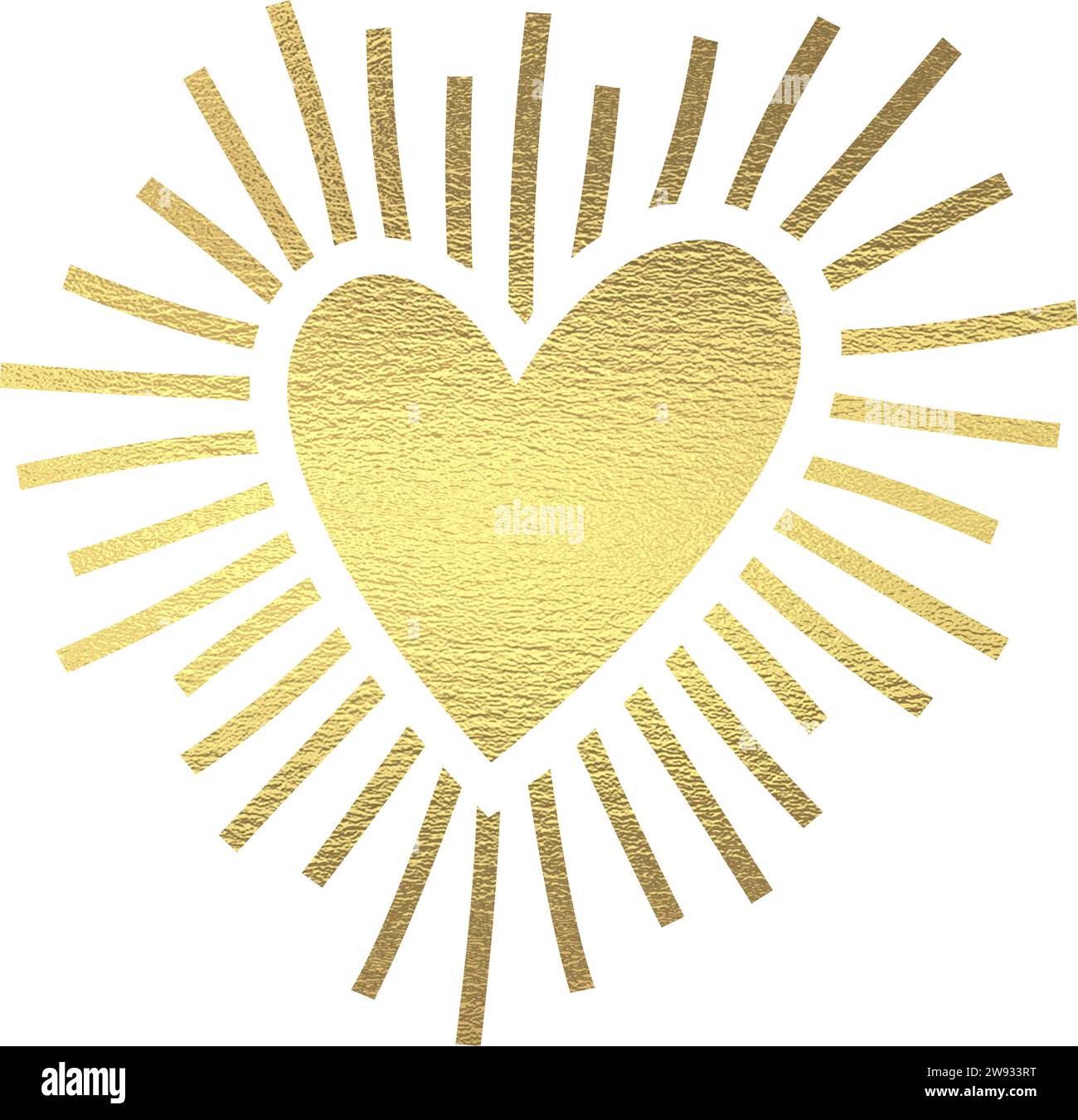 golden heart with rays and transparent background. Gold foil texture ...