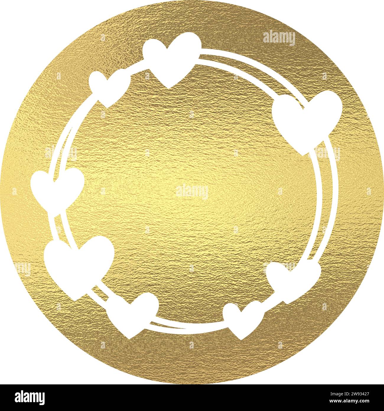 Golden hearts circle with transparent background. Gold foil texture ...