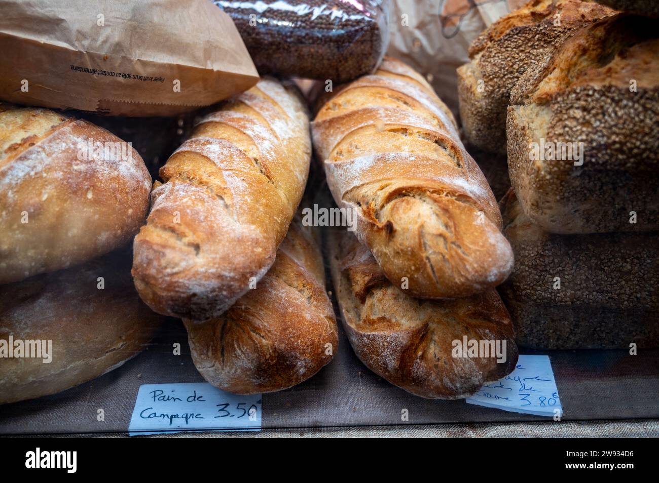 Sour dough bio bread made with natural yeast starter and baked in wood ...