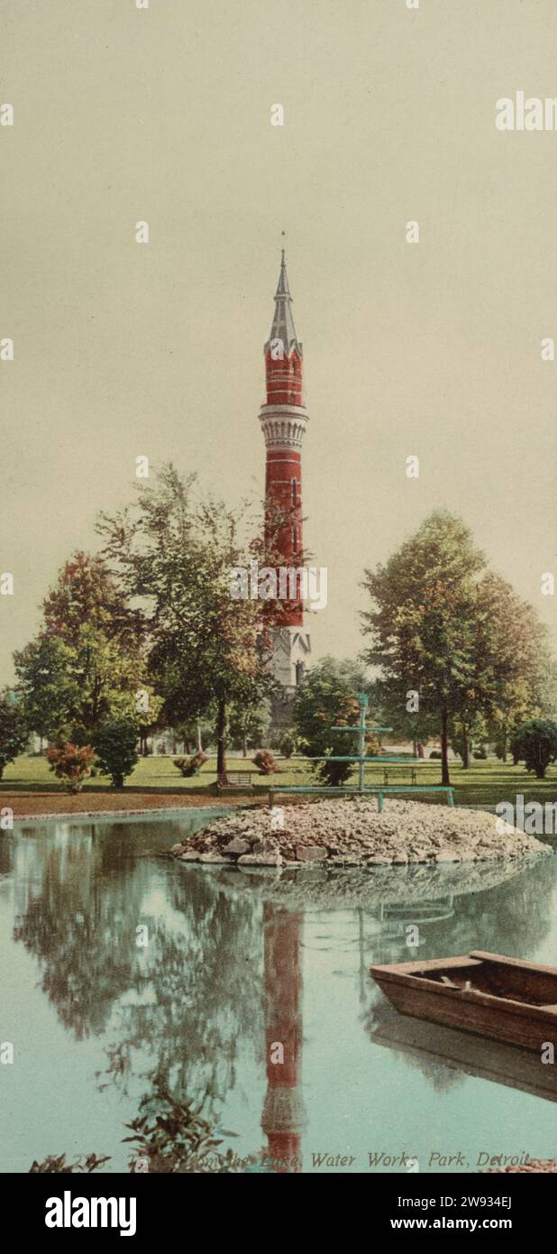 Tower from the lake, Water Works Park, Detroit, Michigan 1900 Stock ...