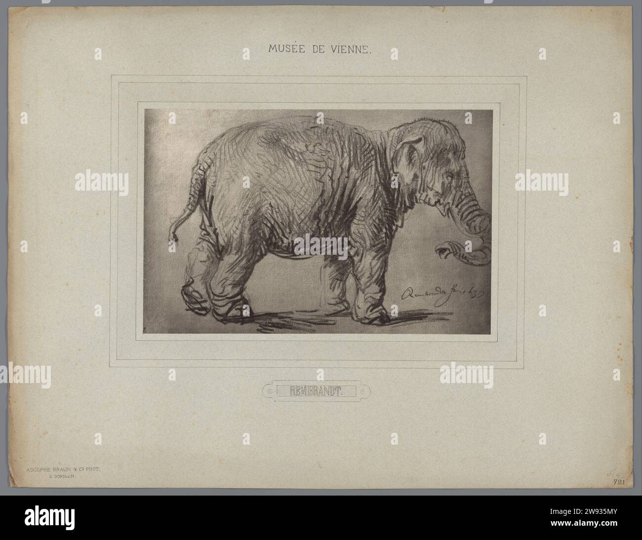 Photo production of a drawing by Rembrandt (Elephant), Adolphe Braun ...