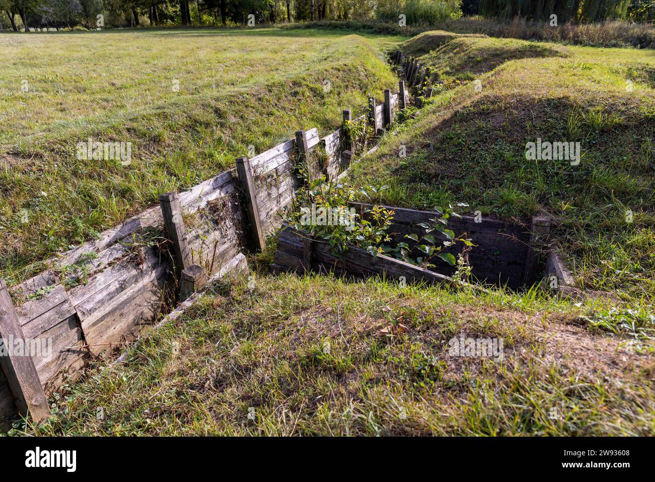 an old abandoned military trench used for defensive actions, a trench ...