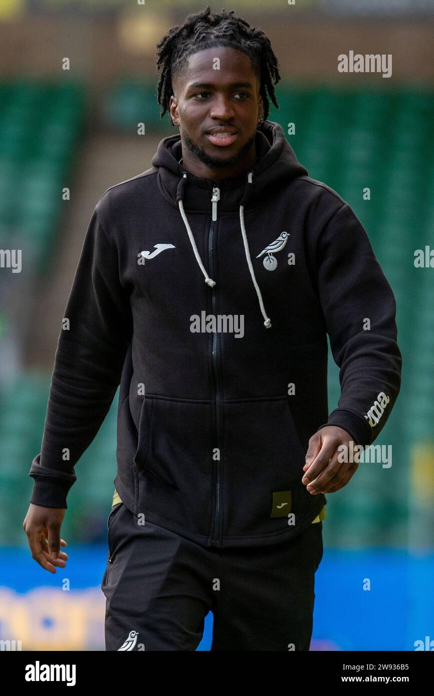 Norwich, UK. 23rd Dec 2023. Norwich City Jonathan Rowe is seen before ...