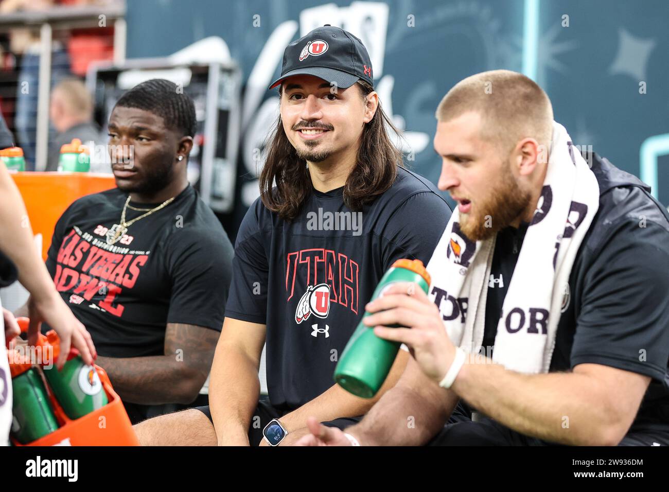 Las Vegas, NV, USA. 23rd Dec, 2023. Utah Utes Cameron Rising smiles for ...