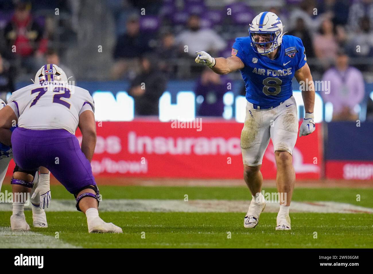 Air Force linebacker Bo Richter reacts while waiting for the snap ...
