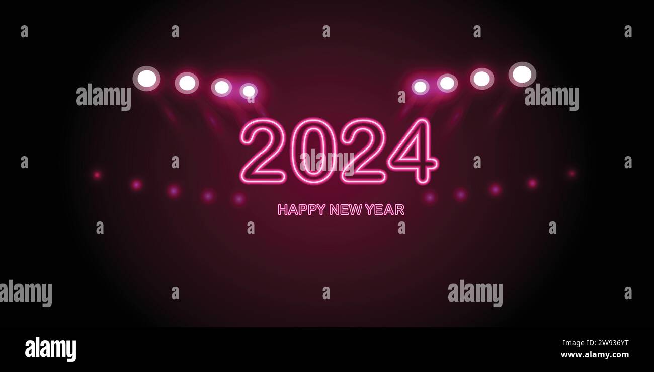 Happy new year 2024. Neon letters on a dark background vector ...