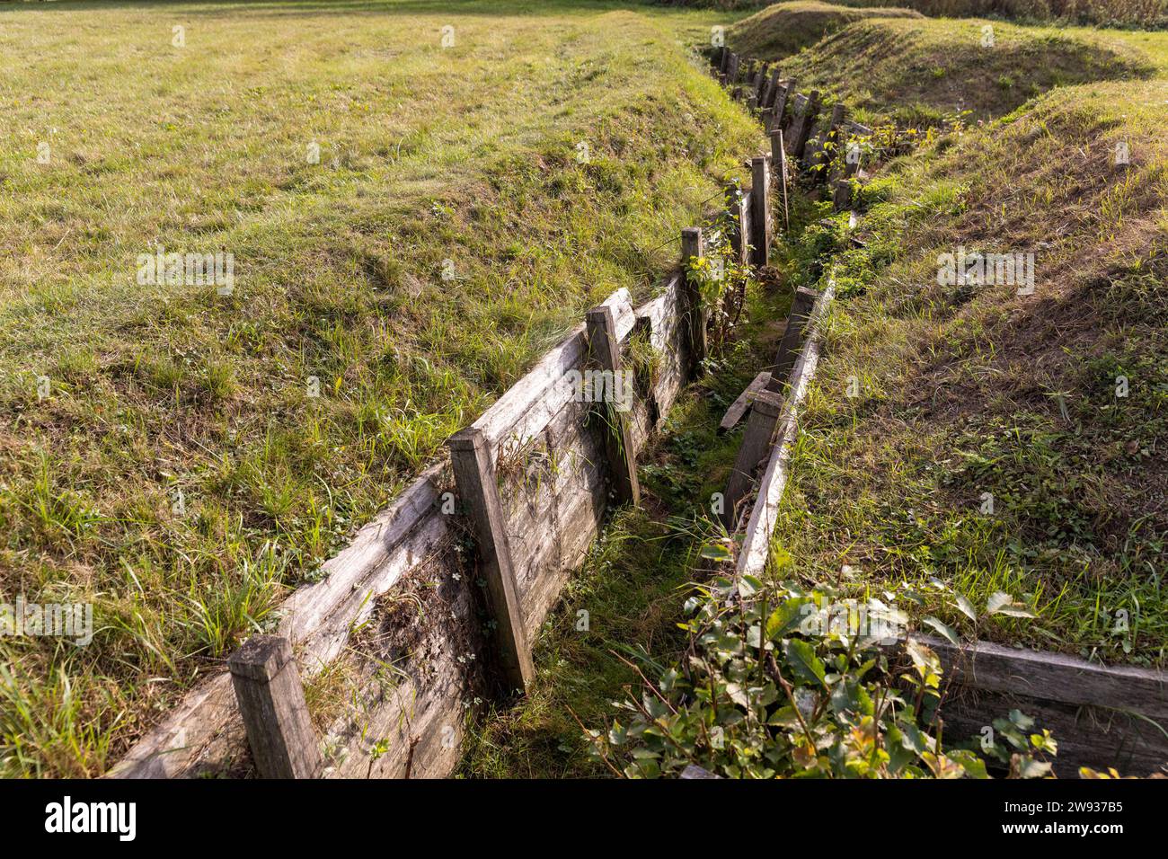 an old abandoned military trench used for defensive actions, a trench ...