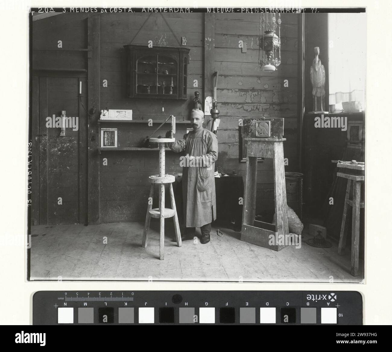 The sculptor Joseph Mendes da Costa in his studio, Nieuwe Prinsengracht ...