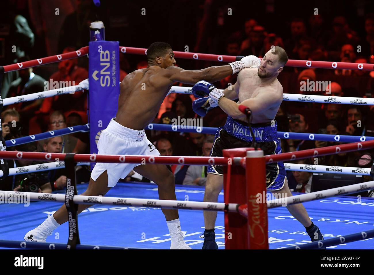 Anthony Joshua, left, and Otto Wallin fight during a boxing match at ...