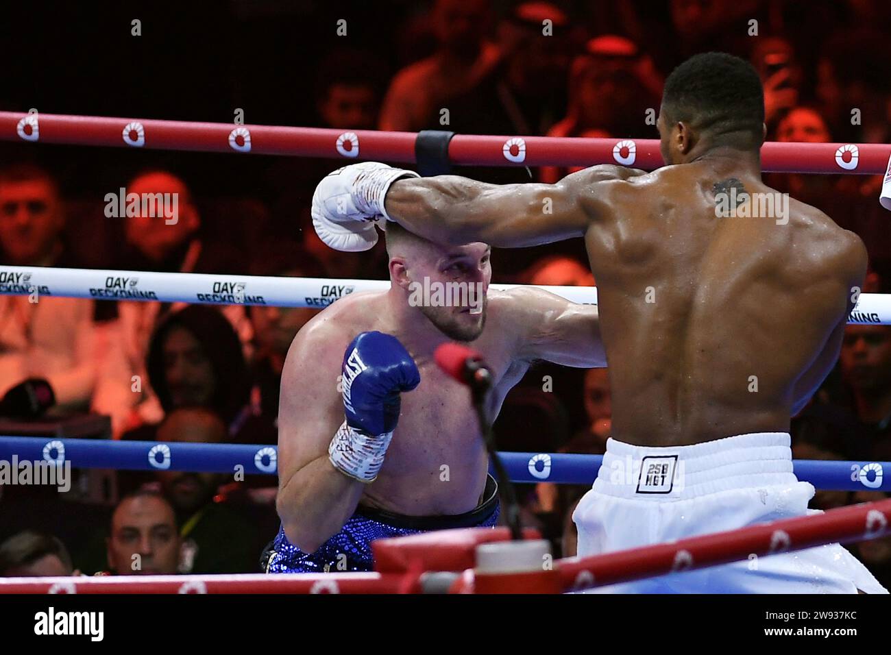 Anthony Joshua, right, and Otto Wallin fight during a boxing match at ...