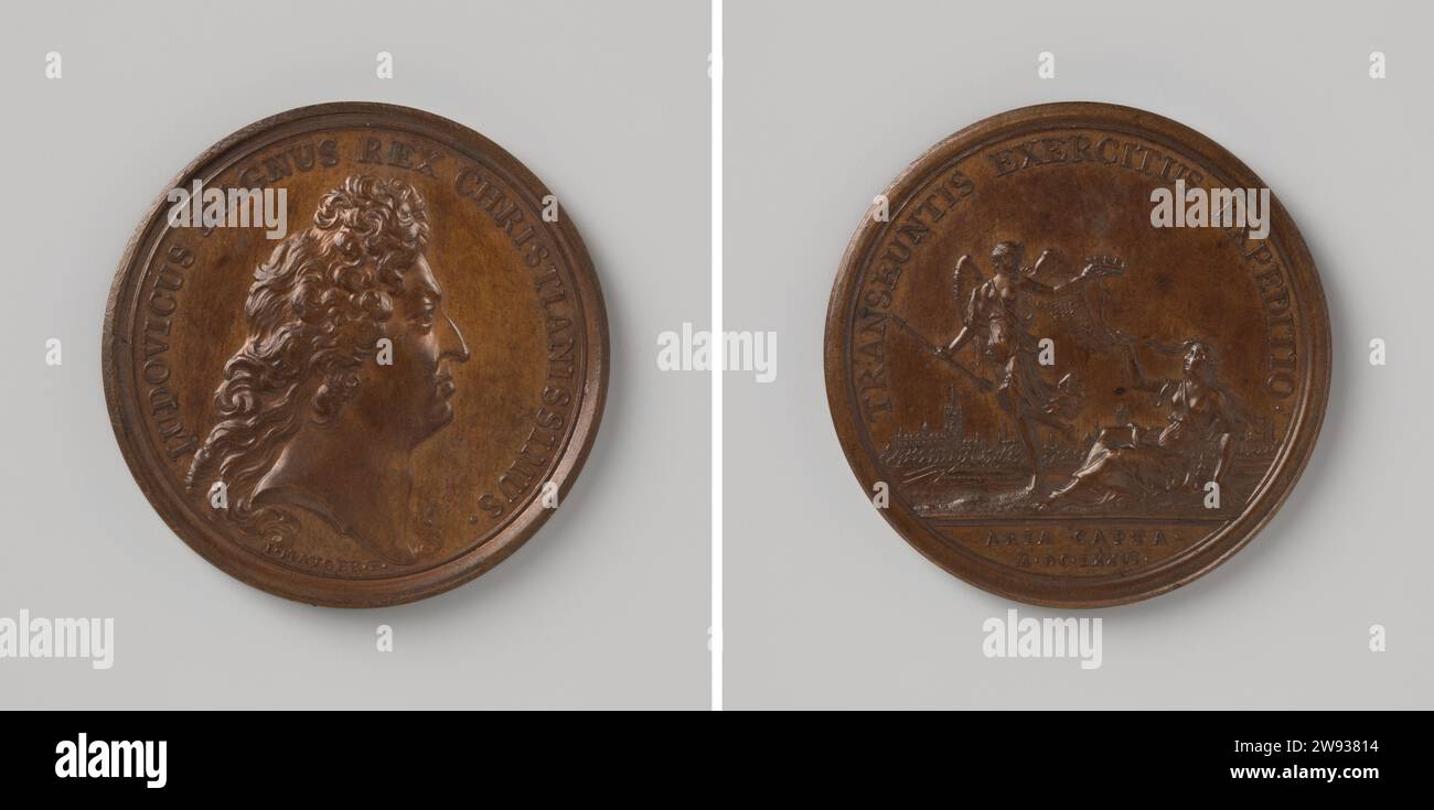 Aire taken by the French, Jean Mauger, 1676 - 1699 history medal Bronze ...