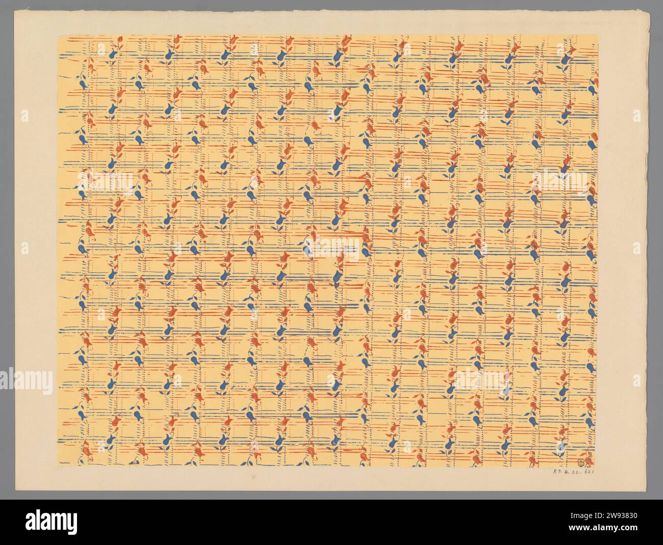Leaf pattern of lines and floral pattern, anonymous, 1800 - 1900 Leaf ...