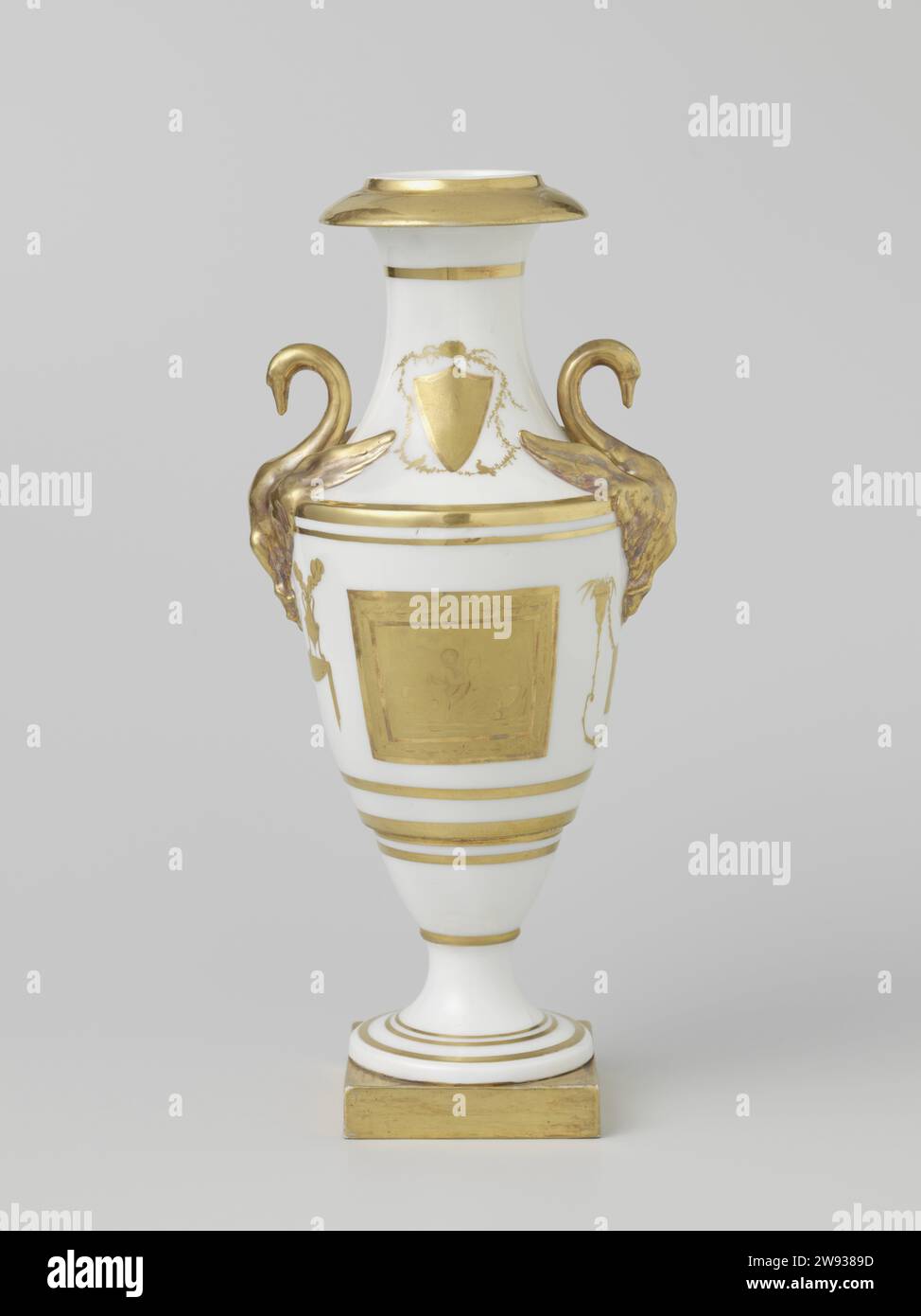 Vase with panels and handles in the shape of swans, anonymous, c. 1800 ...