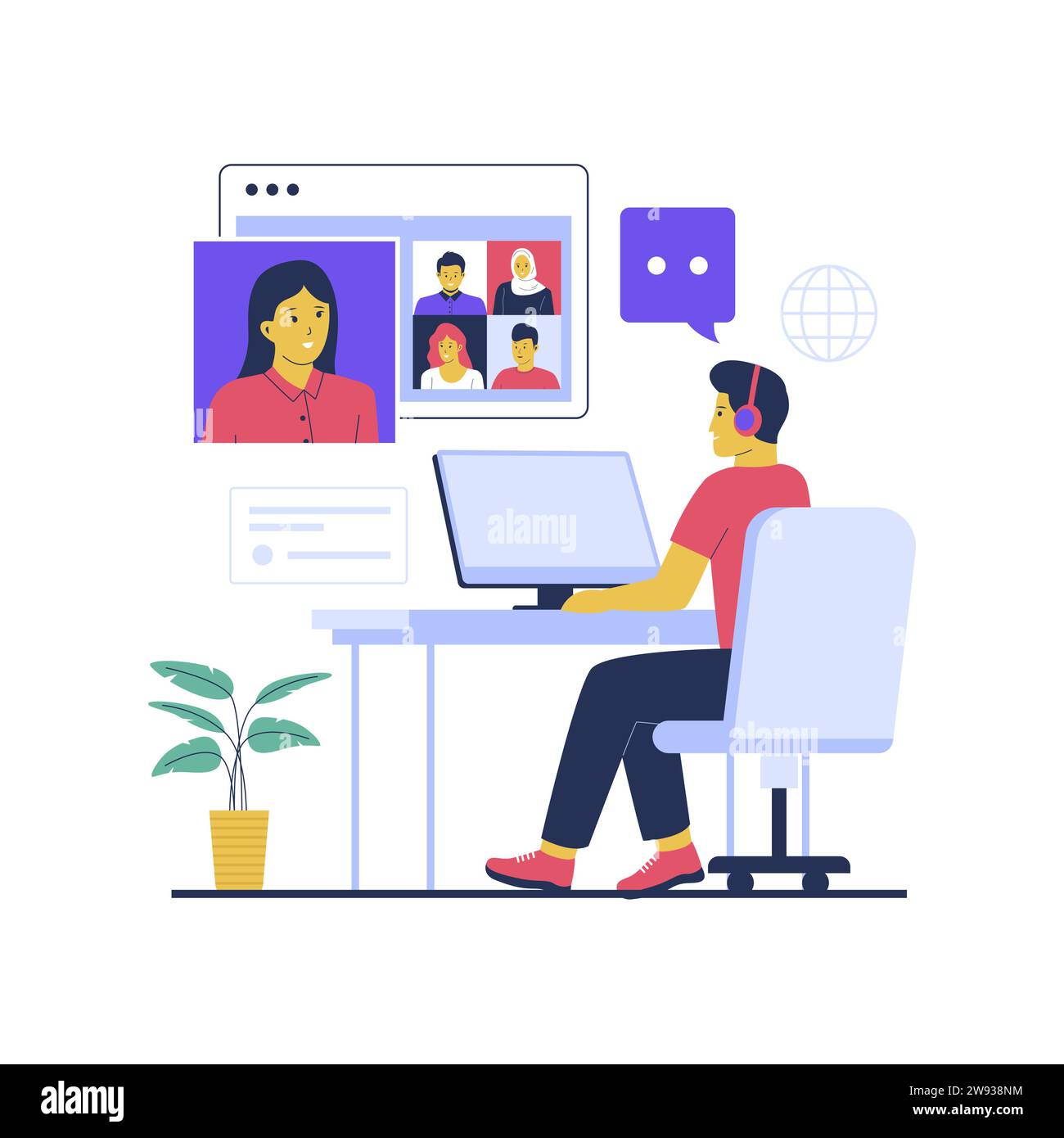 Vector of online webinar or seminar concept. Flat vector illustration ...