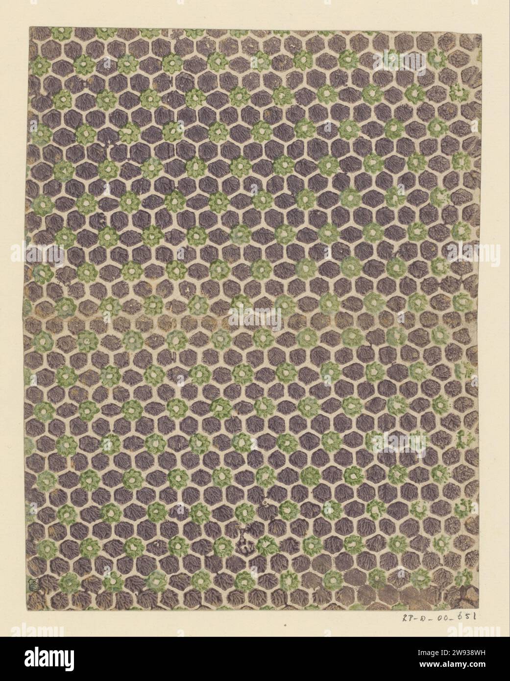 Leaf with spreading pattern of hexagonal motif and rosette, anonymous ...