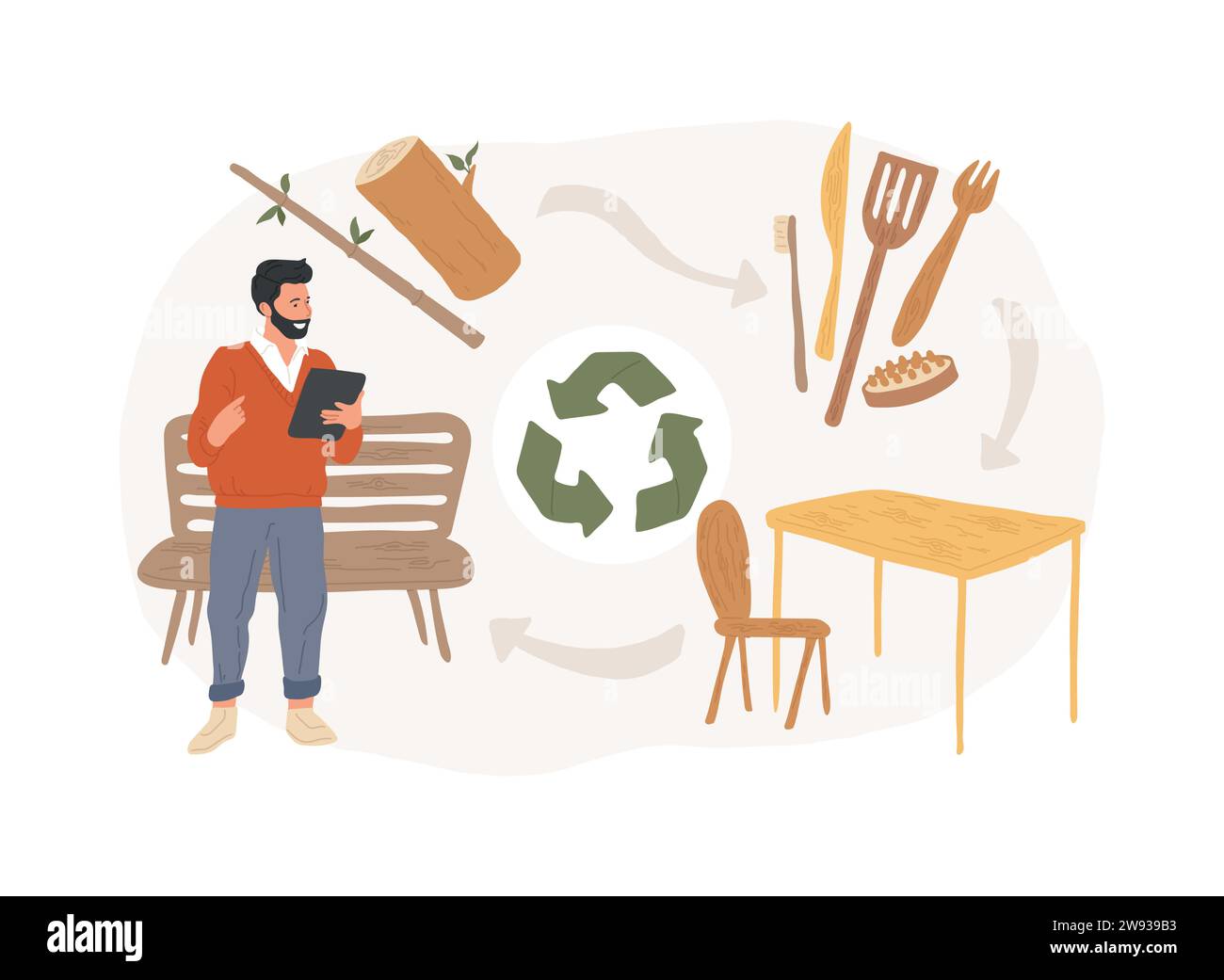 Waste free wood products isolated concept vector illustration. Salvaged ...
