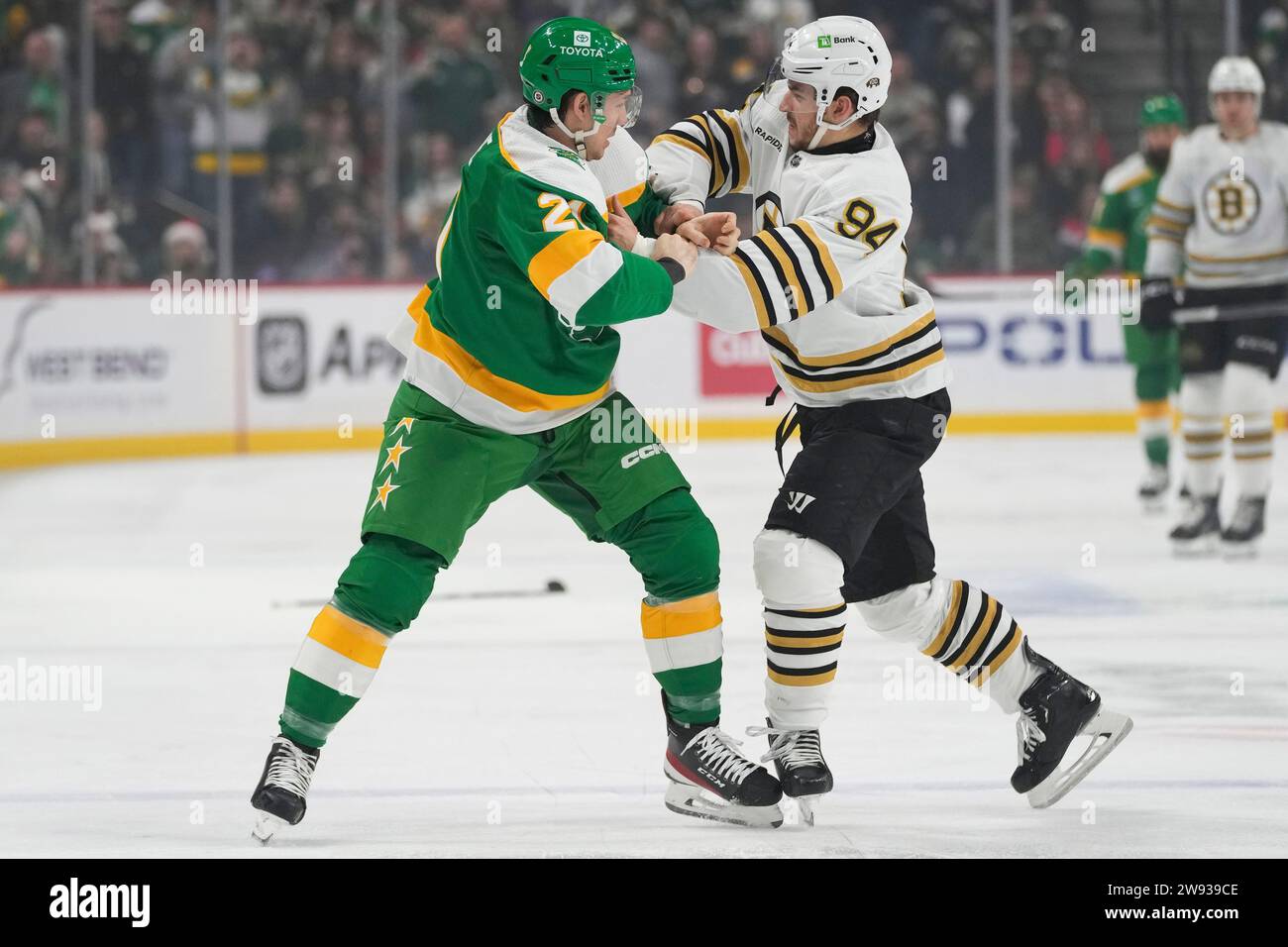 Minnesota Wild right wing Brandon Duhaime, left, and Boston Bruins ...