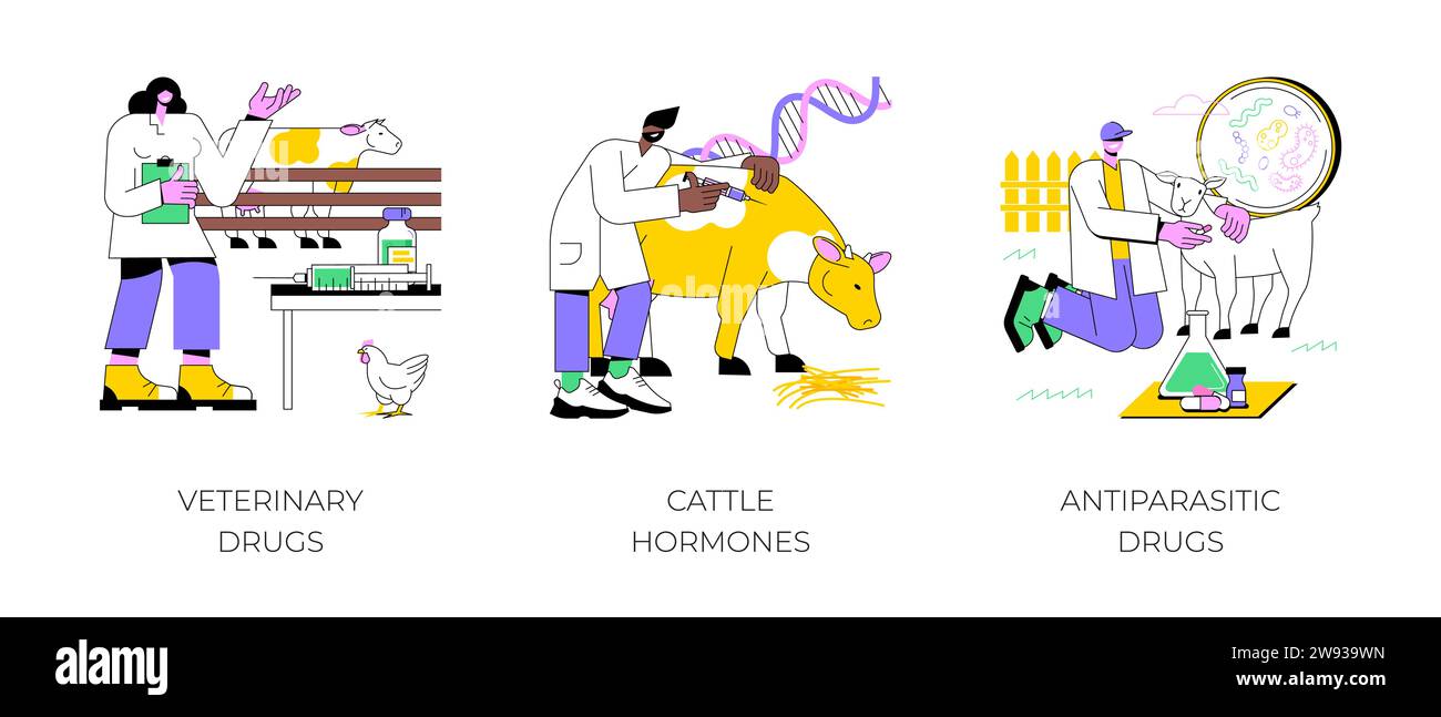 Drugs for livestock isolated cartoon vector illustrations set ...