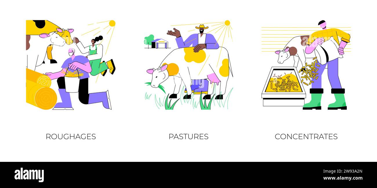 Feeds for livestock isolated cartoon vector illustrations set. Group of ...