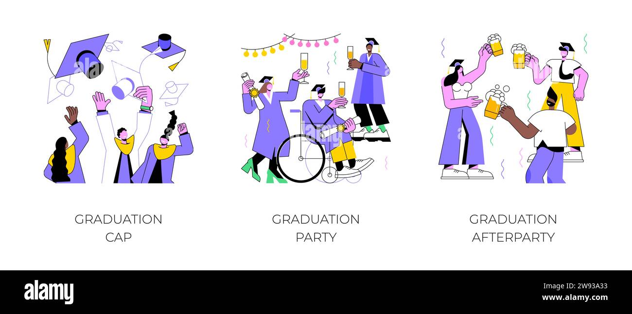 Graduation isolated cartoon vector illustrations set. Group of diverse ...
