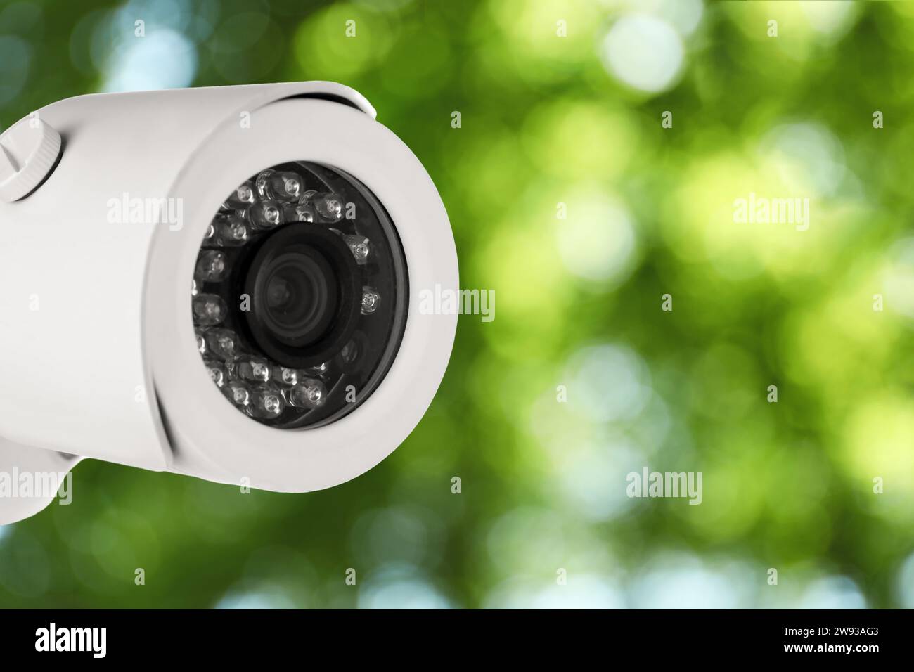 Modern security CCTV camera outdoors, closeup. Space for text Stock ...