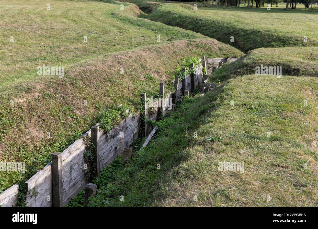 an old abandoned military trench used for defensive actions, a trench ...