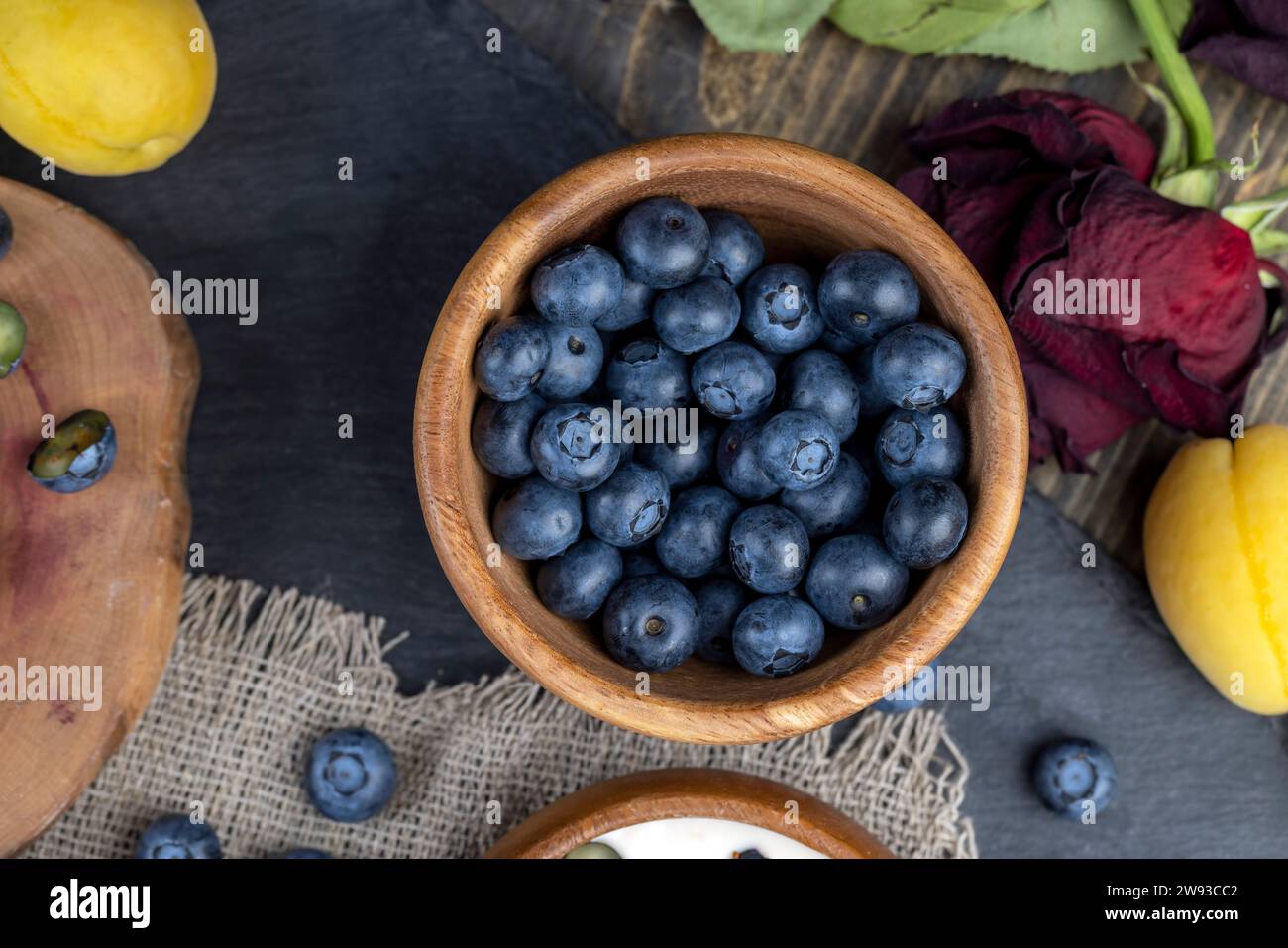 blueberries on a cutting board, ripe blueberries in the kitchen Stock ...