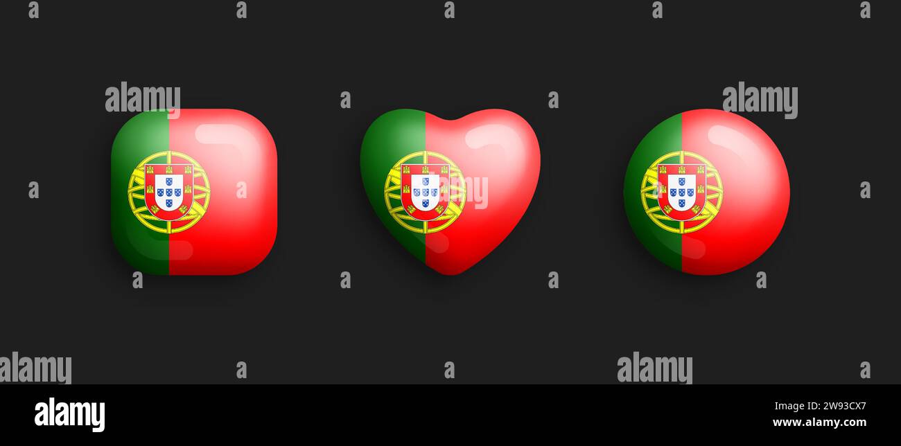 Portugal Official National Flag 3D Vector Glossy Icons In Rounded ...