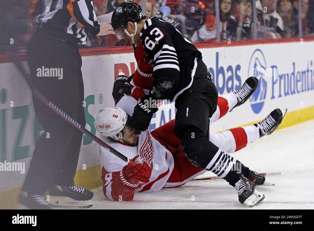 New Jersey Devils left wing Jesper Bratt (63) fights with Detroit Red ...