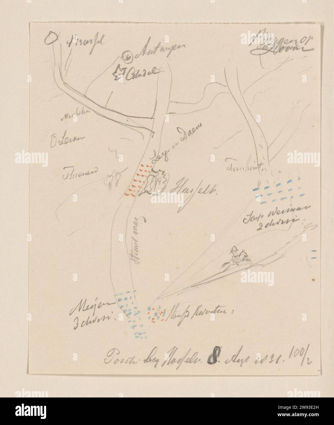 Position at Hasselt 8 Aug. 1831, Anonymous, 1831 - 1850 drawing ...