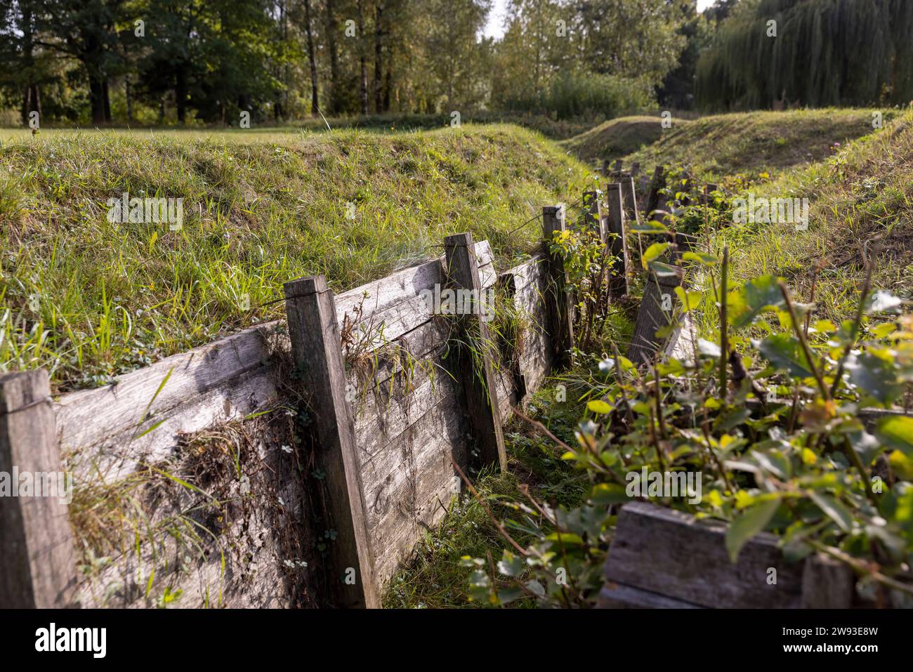 an old abandoned military trench used for defensive actions, a trench ...