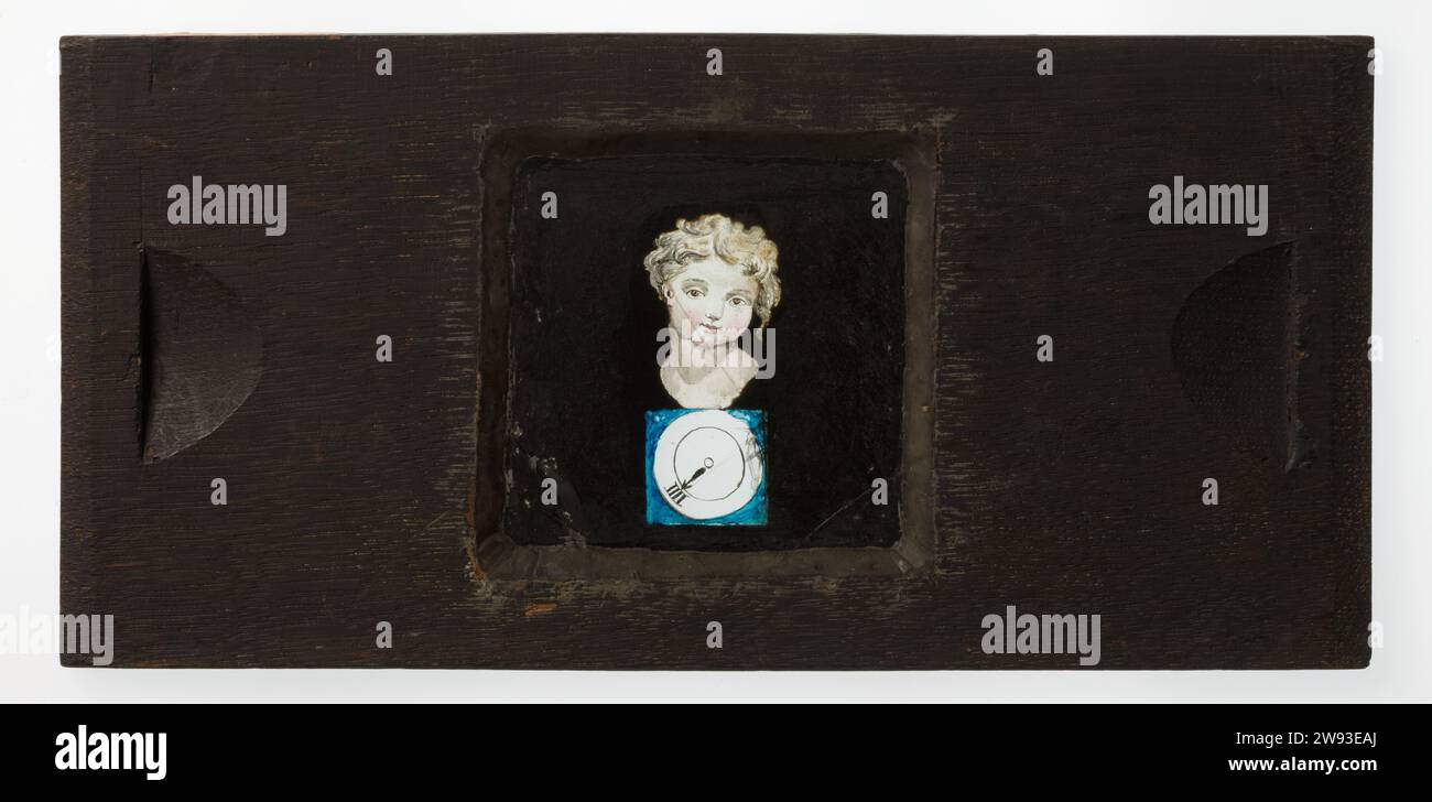 Clock and bust of child, Anonymous, c. 1790 - c. 1830 Square glass ...