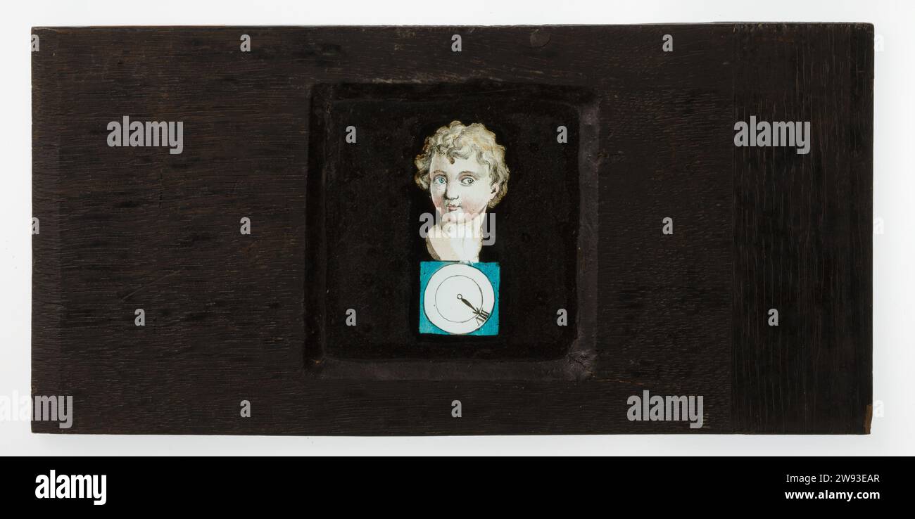 Clock and bust of young man, Anonymous, c. 1790 - c. 1830 Square glass ...