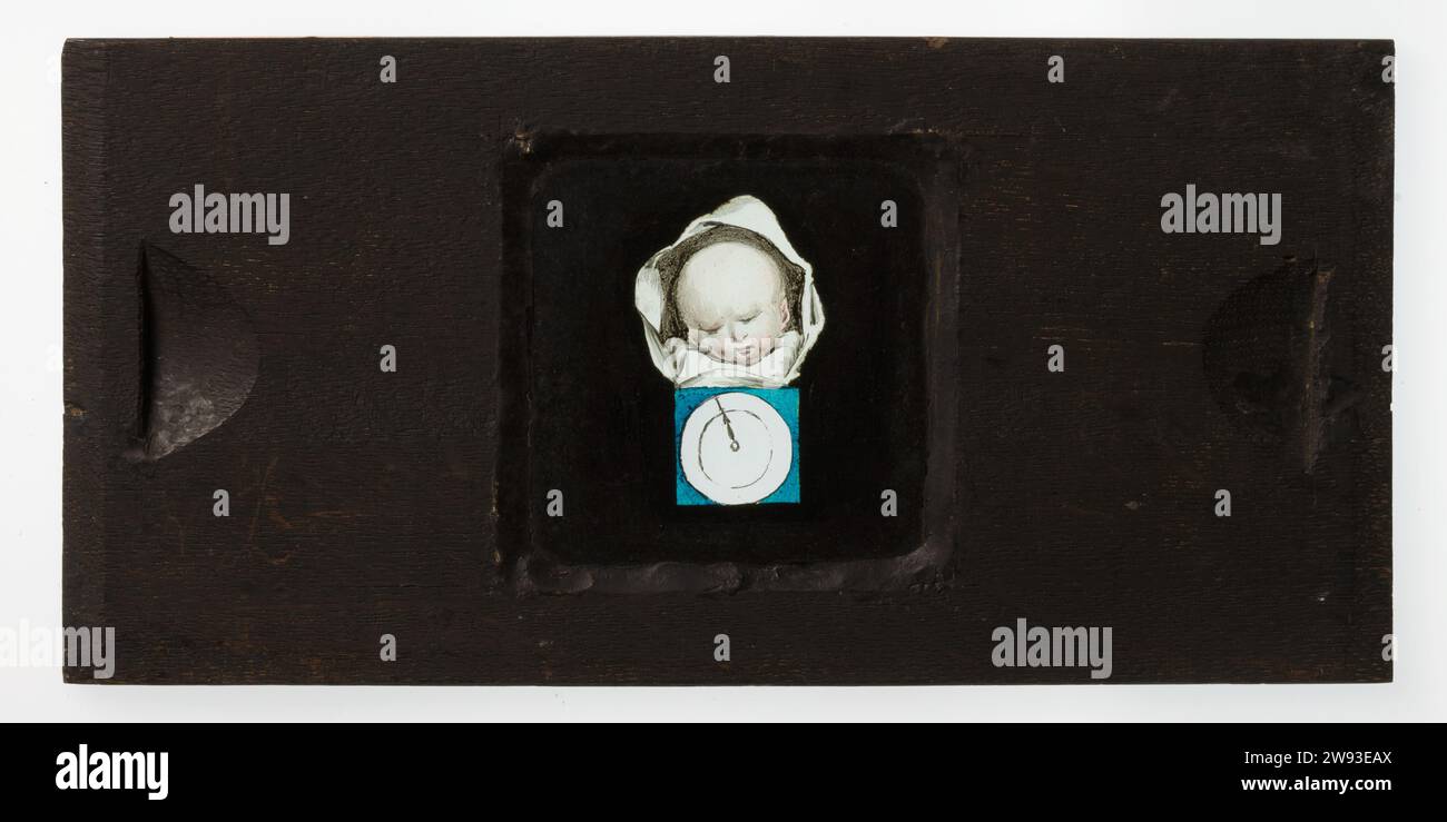 Clock and bust of an infant, anonymous, c. 1790 - c. 1830 Square glass ...