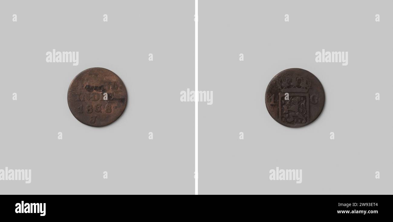 Copper 1 cent coin from 1838, Anonymous, 1838 coin Copper coin of 1 ...