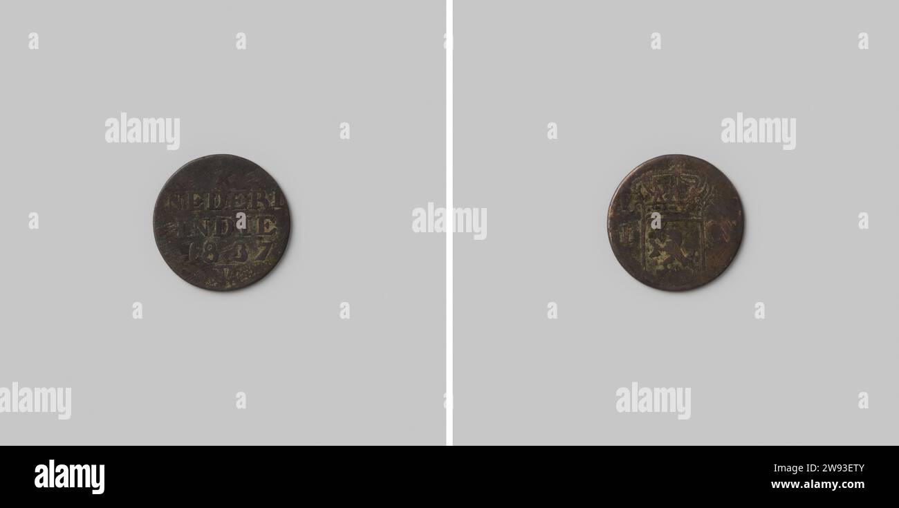 Copper 1 cent coin from 1837, Anonymous, 1837 coin Copper coin of 1 ...