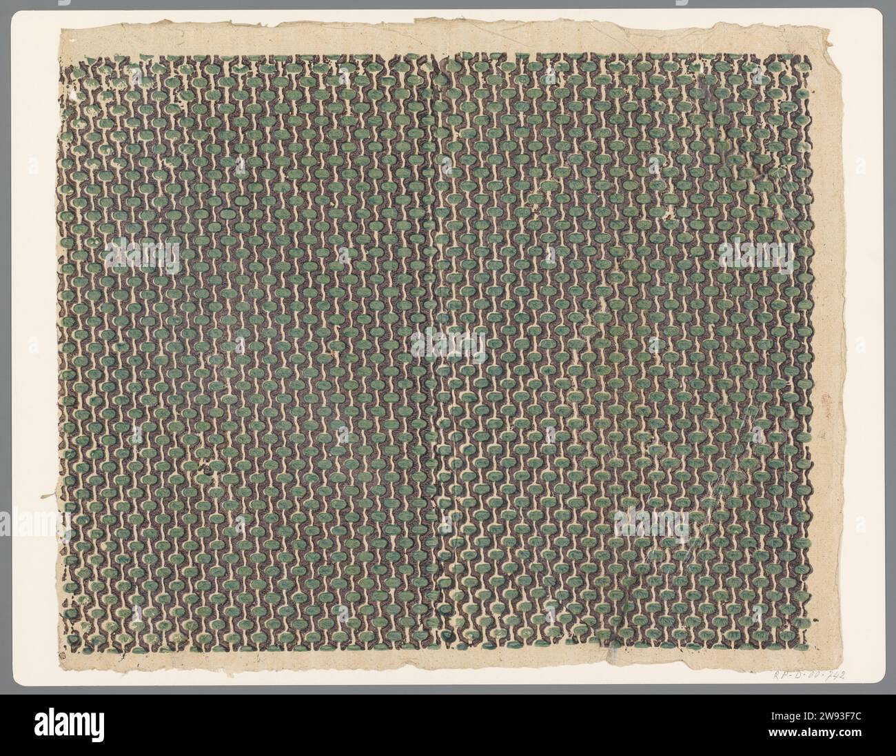 Leaf with an oval motif lanner pattern connected by wavy line ...