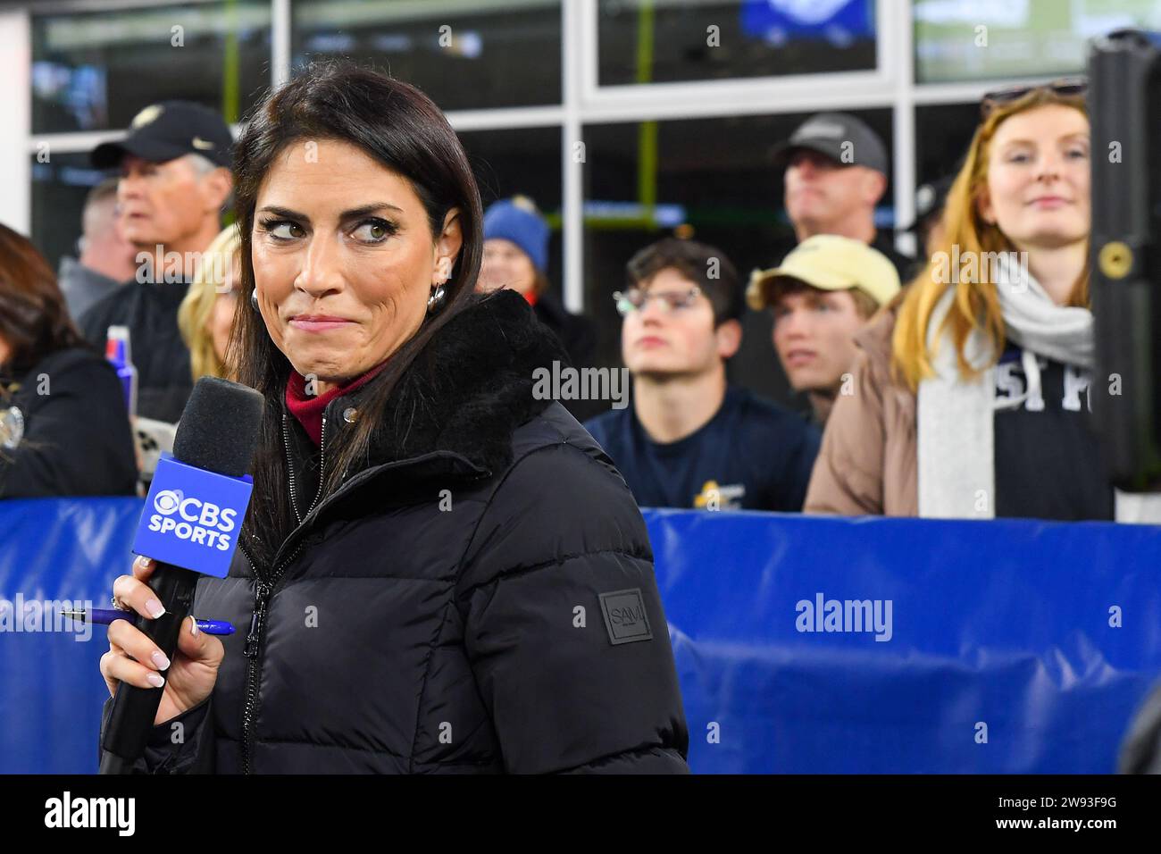 Foxborough, MA, USA. 9th Dec, 2023. Jenny Dell, a CBS Sports sideline ...