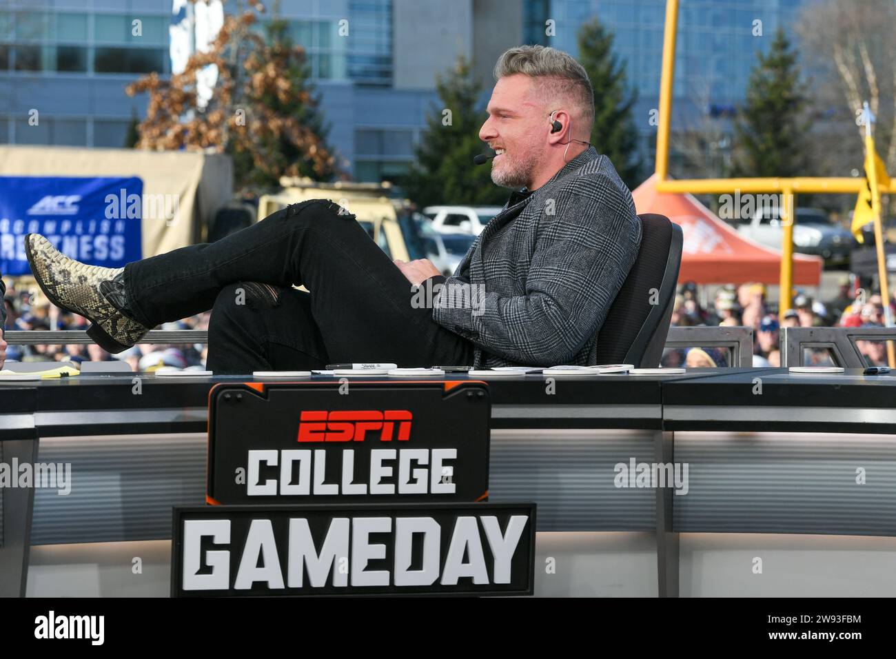 Foxborough, MA, USA. 9th Dec, 2023. Pat McAfee looks on during ESPN ...