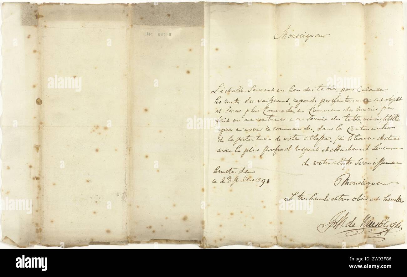 Letter of Recommendation, Jonkheer Jan Hendrik van Kinsbergen, 1791 ...
