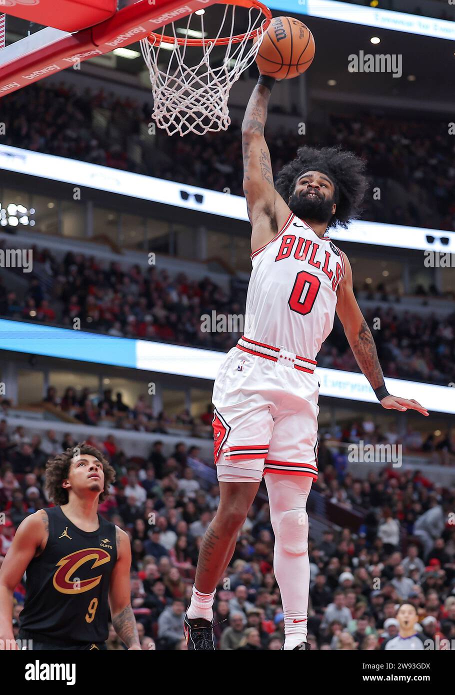 CHICAGO, IL - DECEMBER 23: Coby White #0 of the Chicago Bulls drives to ...