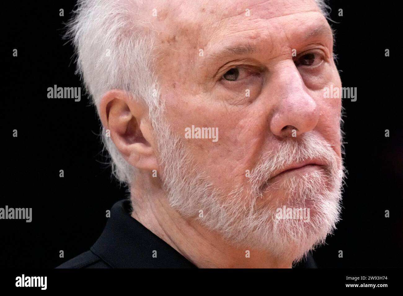San Antonio Spurs head coach Gregg Popovich walks out onto the court ...