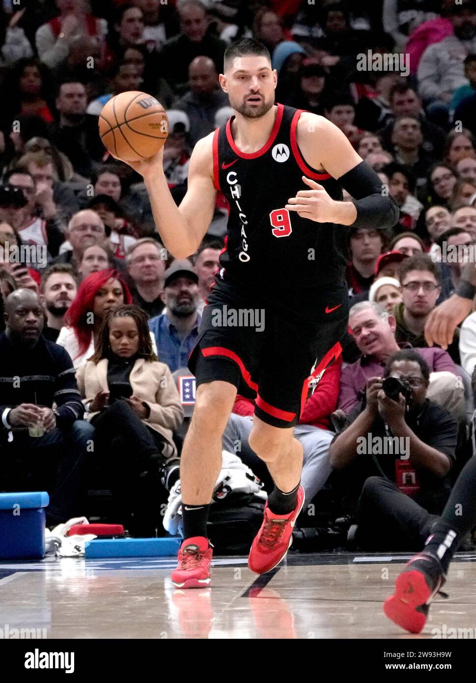 Chicago Bulls center Nikola Vucevic looks to pass during an NBA ...