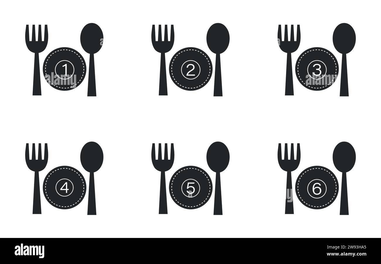 Dish portion number symbol with heart icon, fork, spoon and plate Stock ...