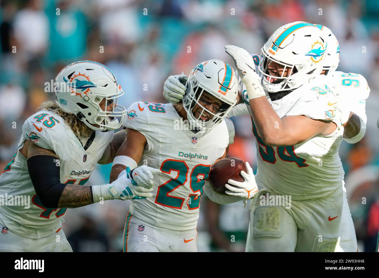 Miami Dolphins safety Brandon Jones (29) is congratulated after ...