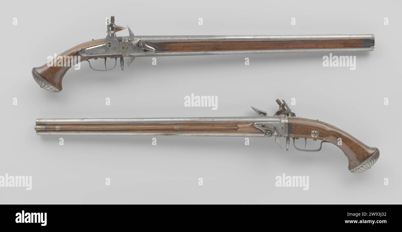 Dubbelloops Flint turning gun, Anonymous, 1650 - 1655 flintlock pistol ...