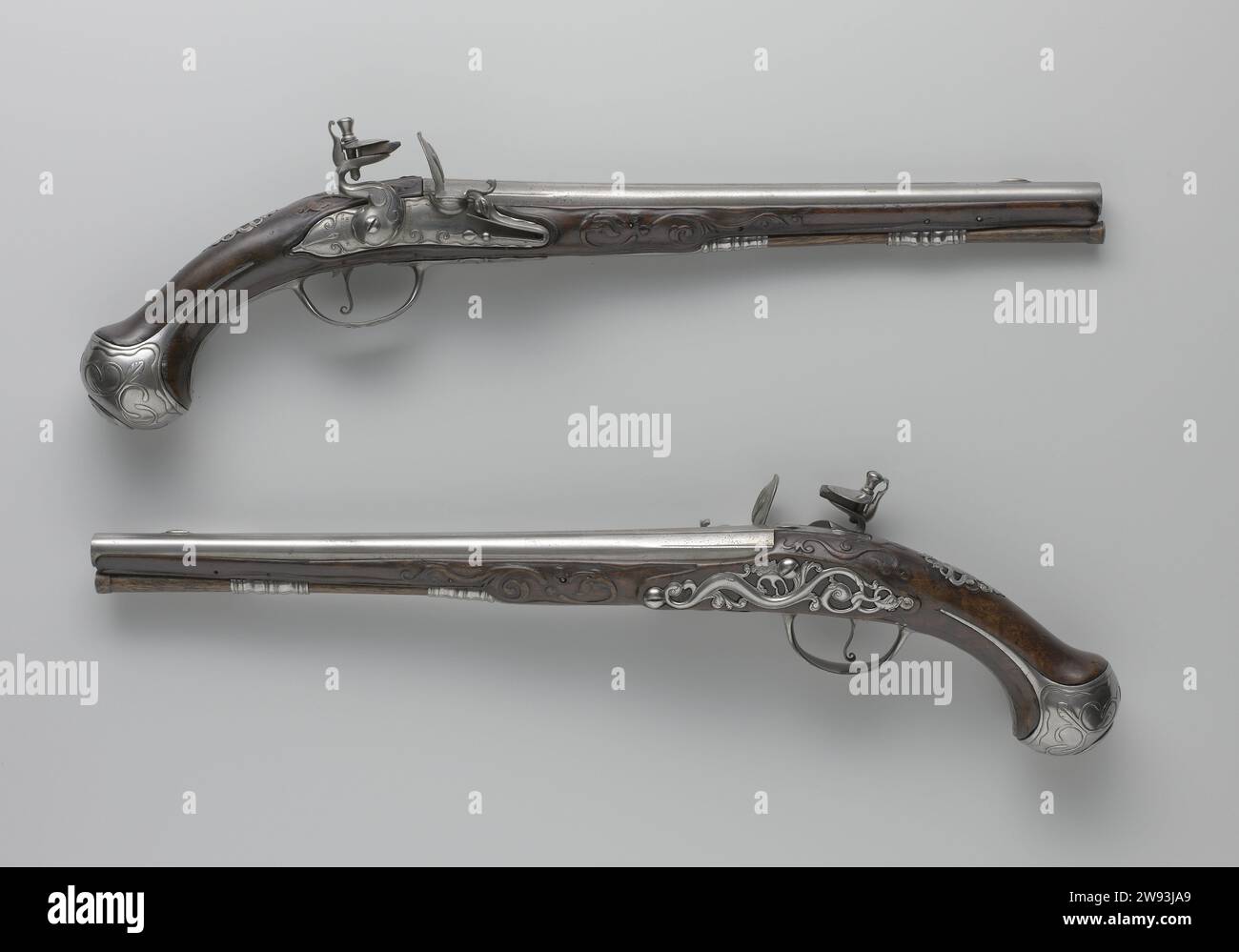 Flint gun, Michel Delahaye, c. 1680 flintlock pistol Part of a couple ...